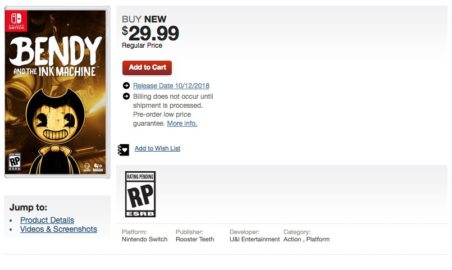 Bendy And The Ink Machine Available Exclusively At GameStop – NintendoSoup