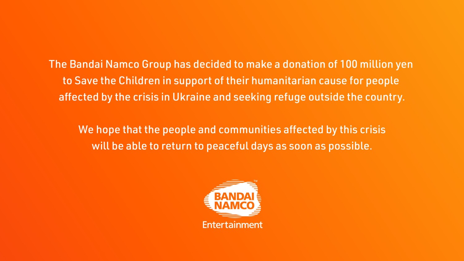 Bandai Namco Announces 100 Million Yen Donation For Humanitarian Bandai Namco Announces 100 Million Yen Donation For Humanitarian